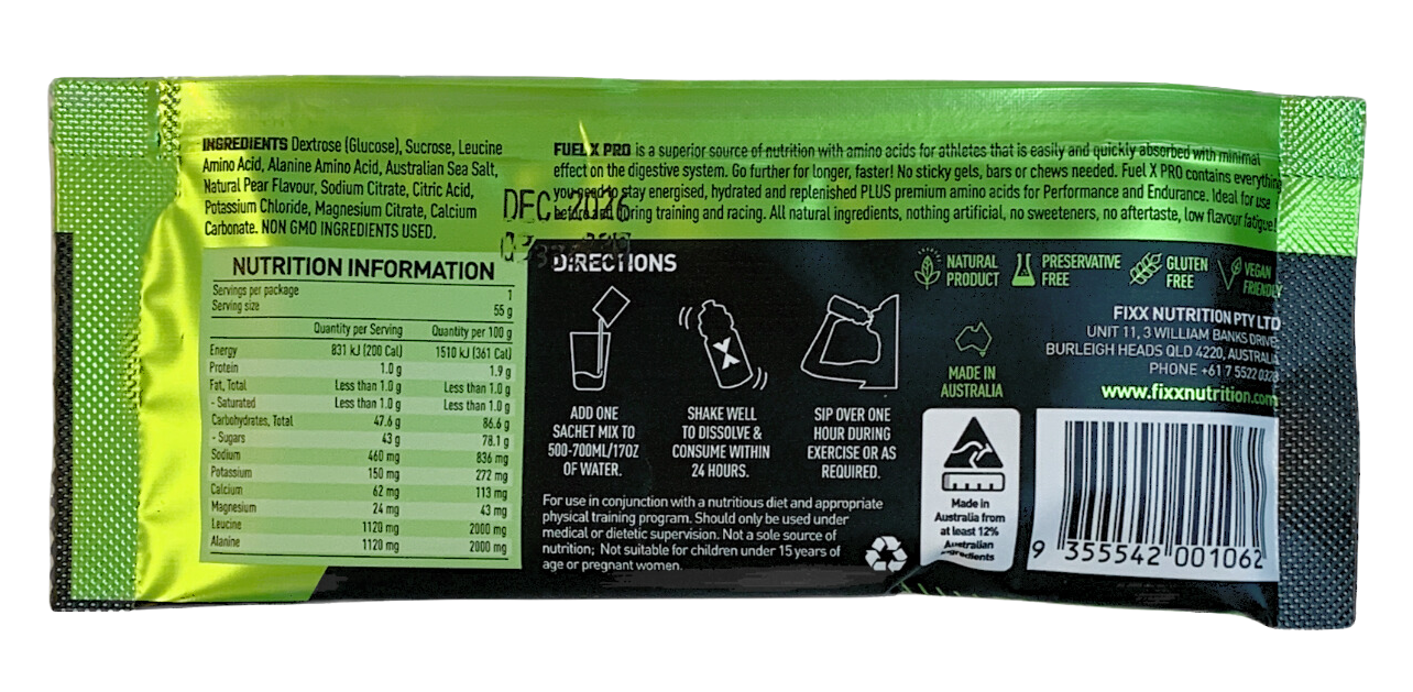 FUEL X PRO 55G SACHET PEAR - Fixx Nutrition